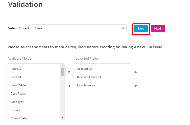 Validation Configuration | Sinergify | Integrating Salesforce & Jira
