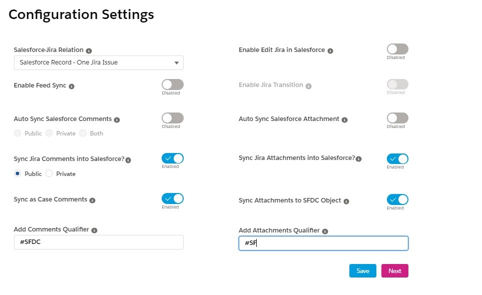 Configuration Settings | Sinergify | Integrating Salesforce & Jira