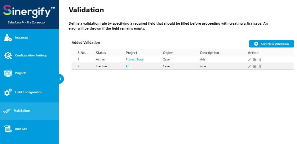 Validation Configuration