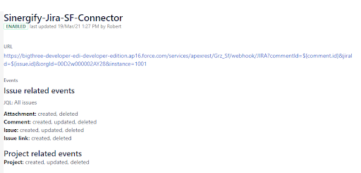 Webhook and Site | Sinergify | Integrating Salesforce & Jira