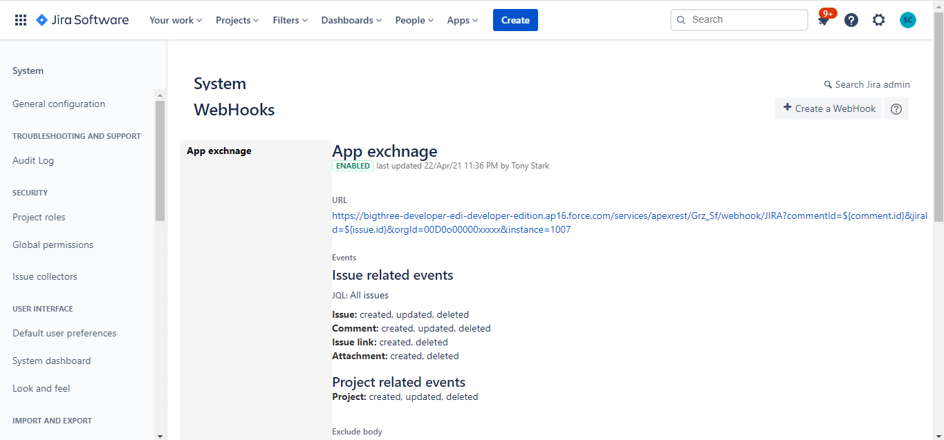 Webhook and Site | Sinergify | Integrating Salesforce & Jira